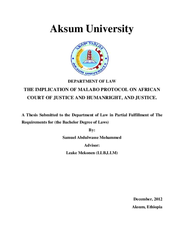 (PDF) Aksum University DEPARTMENT OF LAW THE IMPLICATION OF MALABO ...