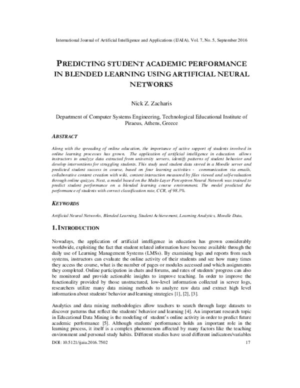 Pdf Predicting Student Academic Performance In Blended Learning Using