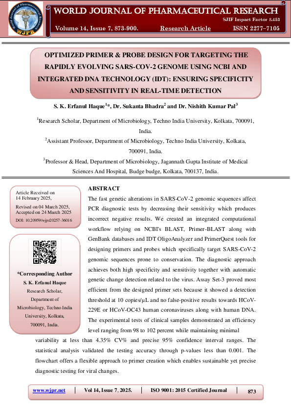 (PDF) OPTIMIZED PRIMER & PROBE DESIGN FOR TARGETING THE RAPIDLY ...