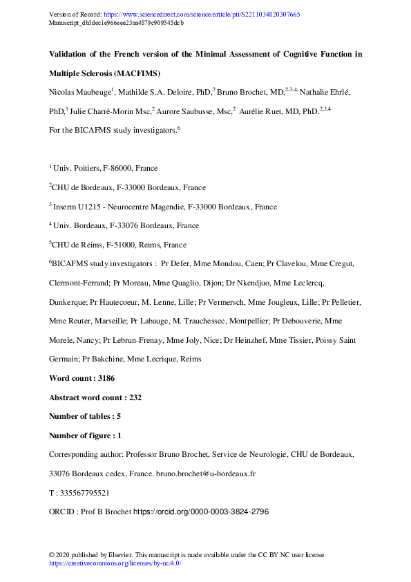 (PDF) Validation of the French version of the minimal assessment of cognitive function in ...