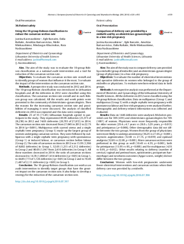 (PDF) Using the 10-group Robson classification to reduce the caesarean ...
