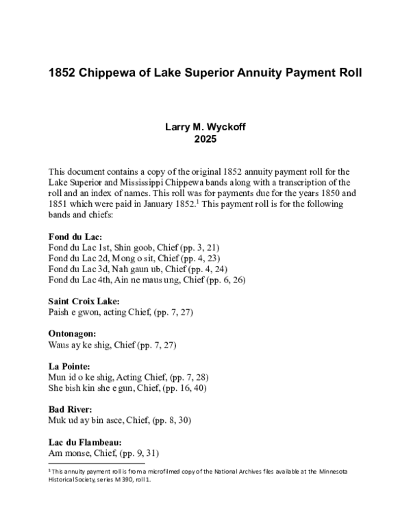 (PDF) 1852 Chippewa of Lake Superior Annuity Payment Roll