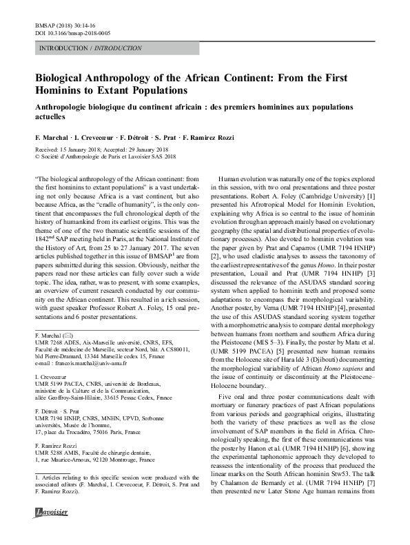 (PDF) Biological Anthropology of the African Continent: From the First Hominins to Extant ...