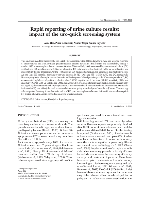 (PDF) Rapid reporting of urine culture results: impact of the uro-quick screening system