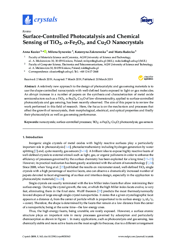 (PDF) Surface-Controlled Photocatalysis and Chemical Sensing of TiO2, α ...