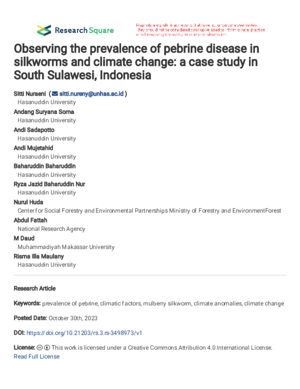 (PDF) Observing the prevalence of pebrine disease in silkworms and ...