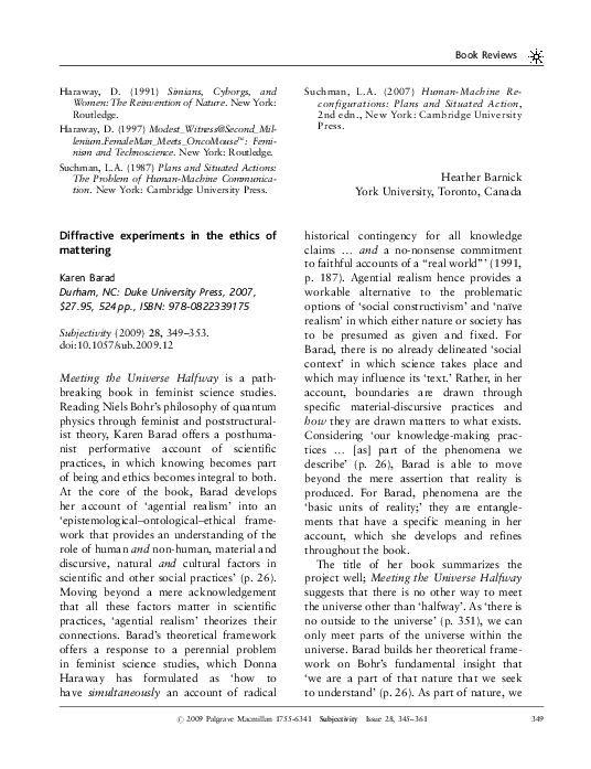 (PDF) Diffractive experiments in the ethics of mattering