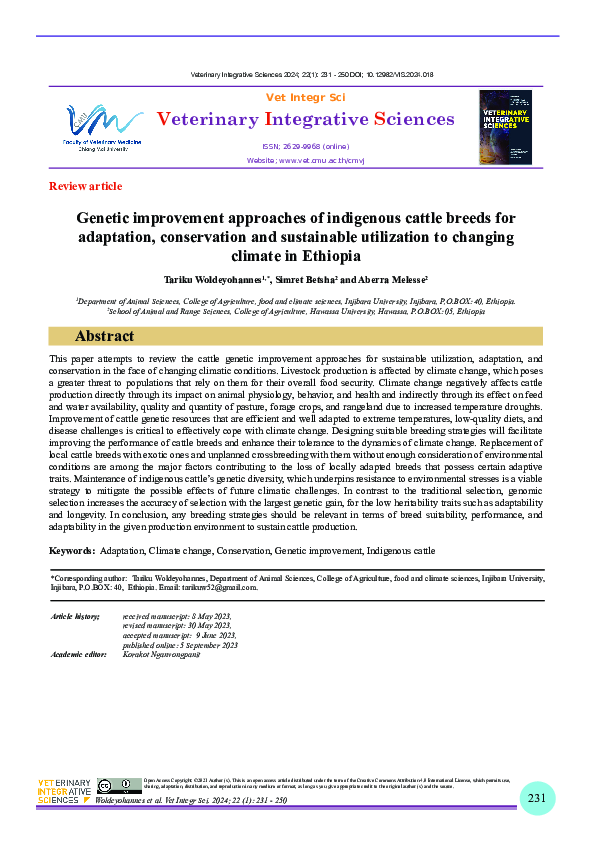 (PDF) Genetic improvement approaches of indigenous cattle breeds for adaptation, conservation ...
