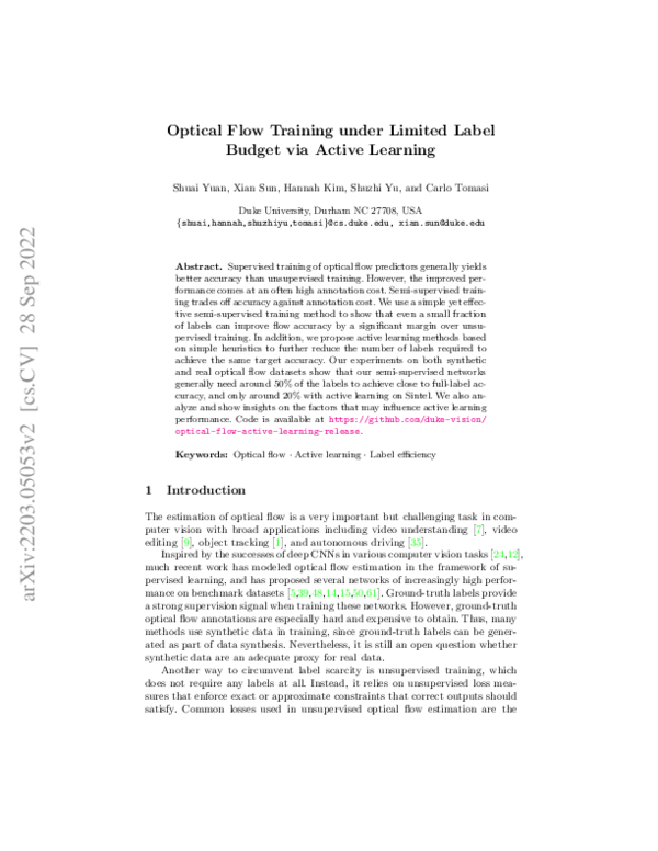 (PDF) Optical Flow Training Under Limited Label Budget via Active Learning