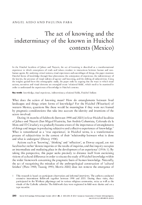 (PDF) The act of knowing and the indeterminacy of the known in Huichol contexts (Mexico)