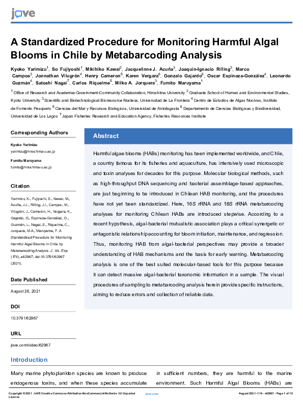 (PDF) A Standardized Procedure for Monitoring Harmful Algal Blooms in Chile by Metabarcoding ...