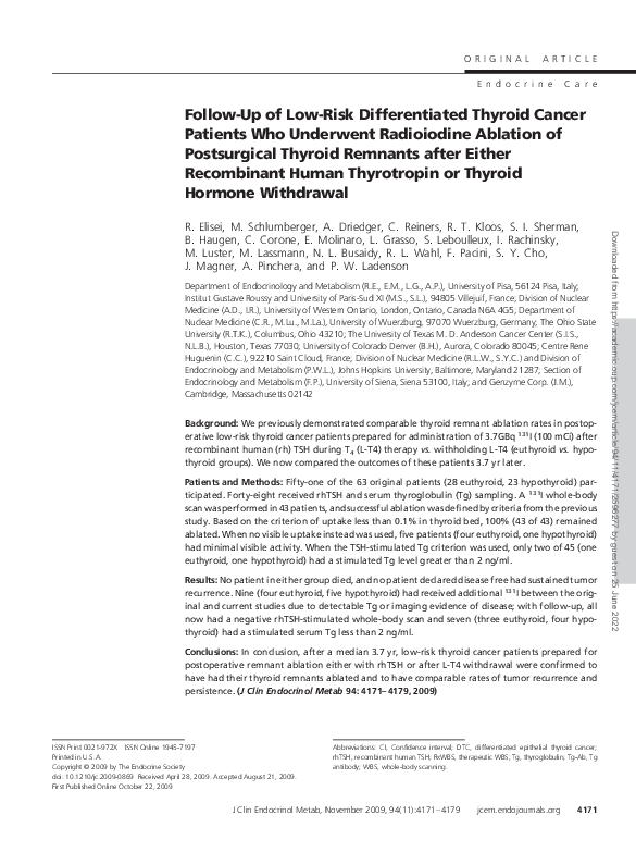 (PDF) Follow-Up of Low-Risk Differentiated Thyroid Cancer Patients Who ...