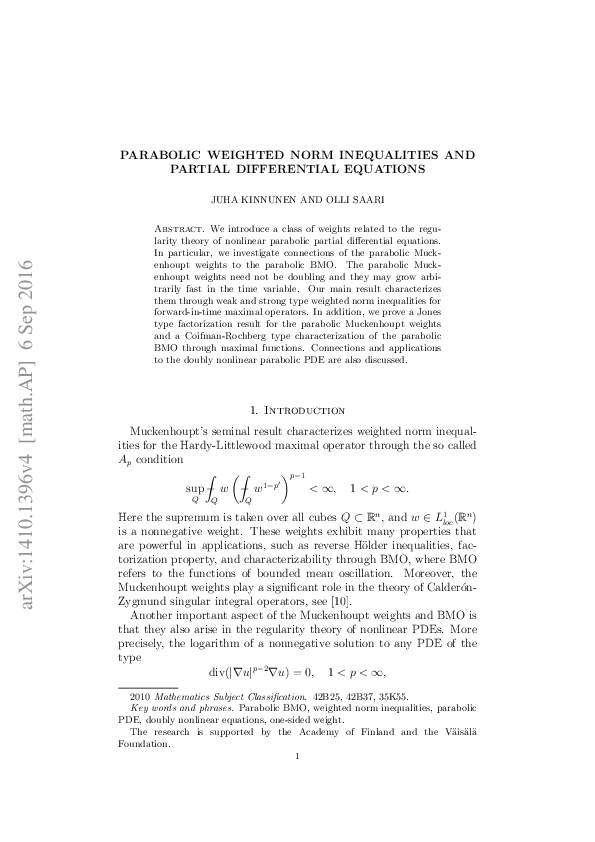 (PDF) Parabolic weighted norm inequalities and partial differential equations