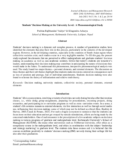 (PDF) Students’ Decision-Making at the University Level: A ...
