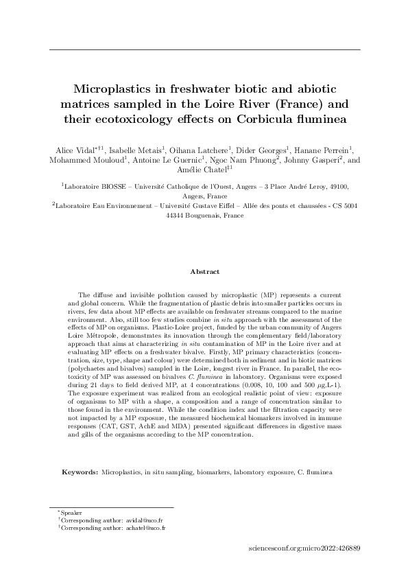 (PDF) Microplastics in freshwater biotic and abiotic matrices sampled in the Loire River (France ...