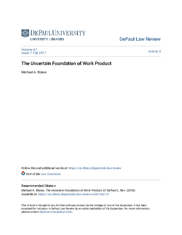 (PDF) The Uncertain Foundation of Work Product