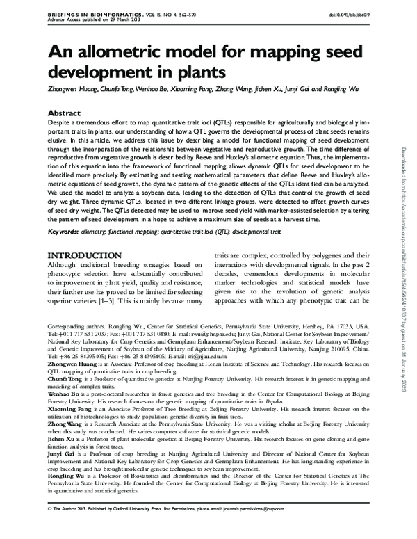 (PDF) An allometric model for mapping seed development in plants