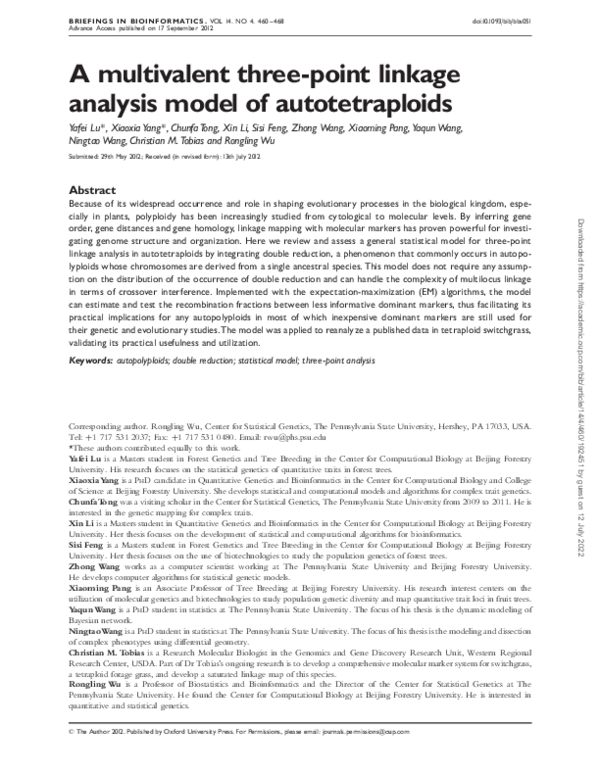 (PDF) A multivalent three-point linkage analysis model of autotetraploids