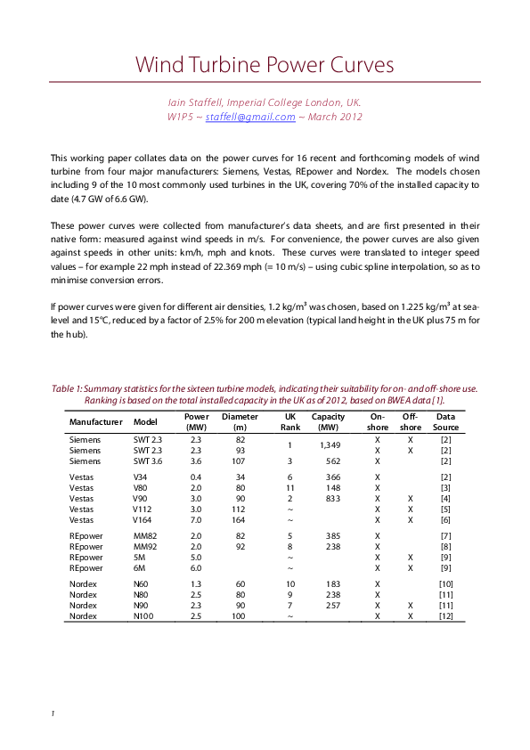 (PDF) Wind Turbine Power Curves
