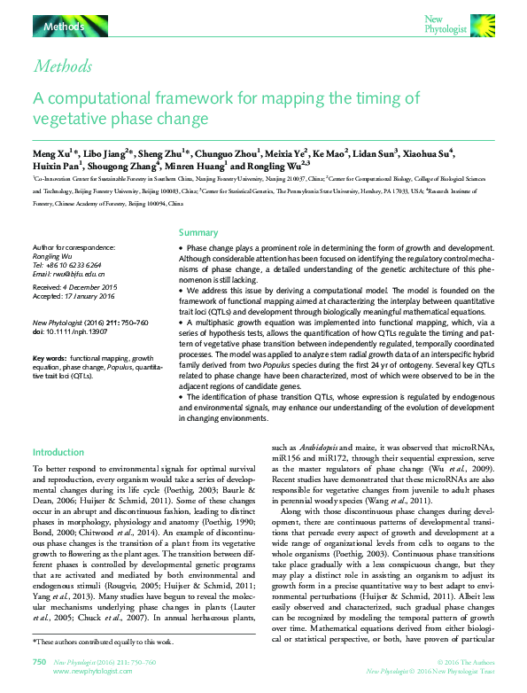 (PDF) A computational framework for mapping the timing of vegetative phase change