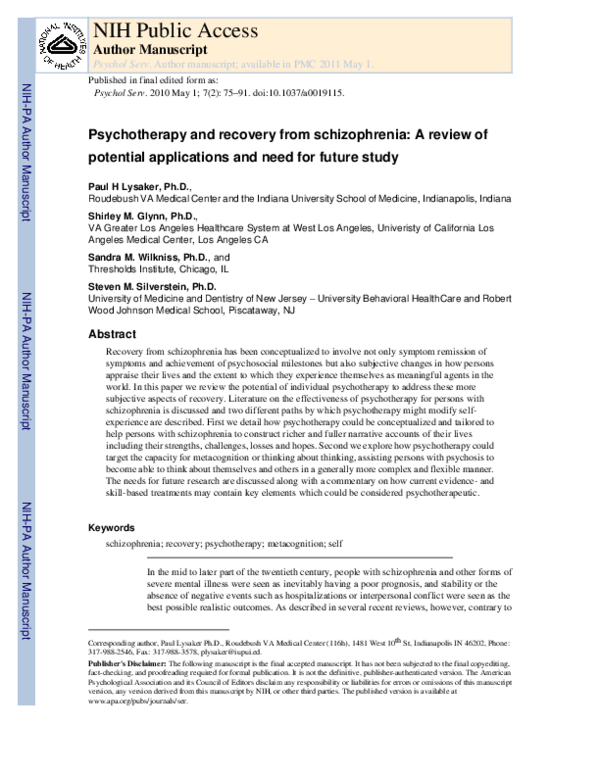 (PDF) Psychotherapy and recovery from schizophrenia: A review of ...