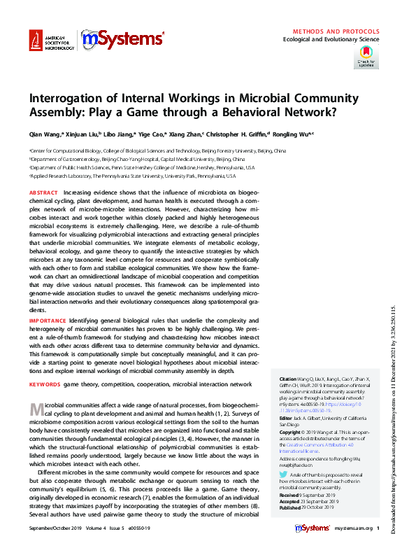 (PDF) Interrogation of Internal Workings in Microbial Community Assembly: Play a Game through a ...