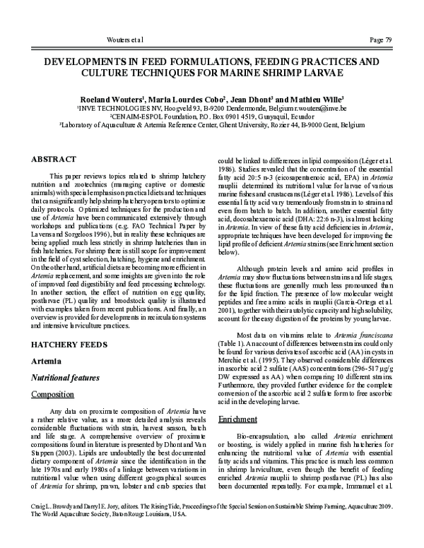 (PDF) Developments in Feed Formulations, Feeding Practices and Culture ...