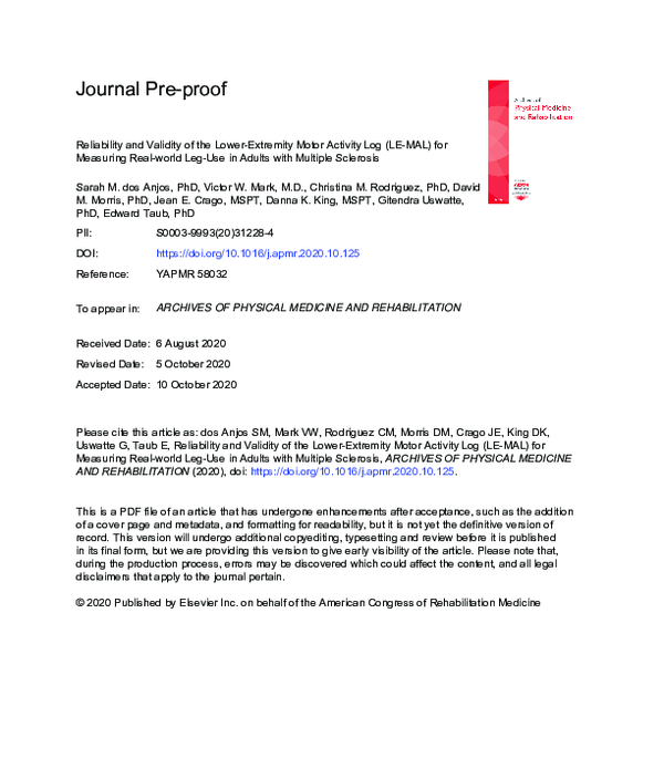 (PDF) Reliability and Validity of the Lower Extremity Motor Activity ...