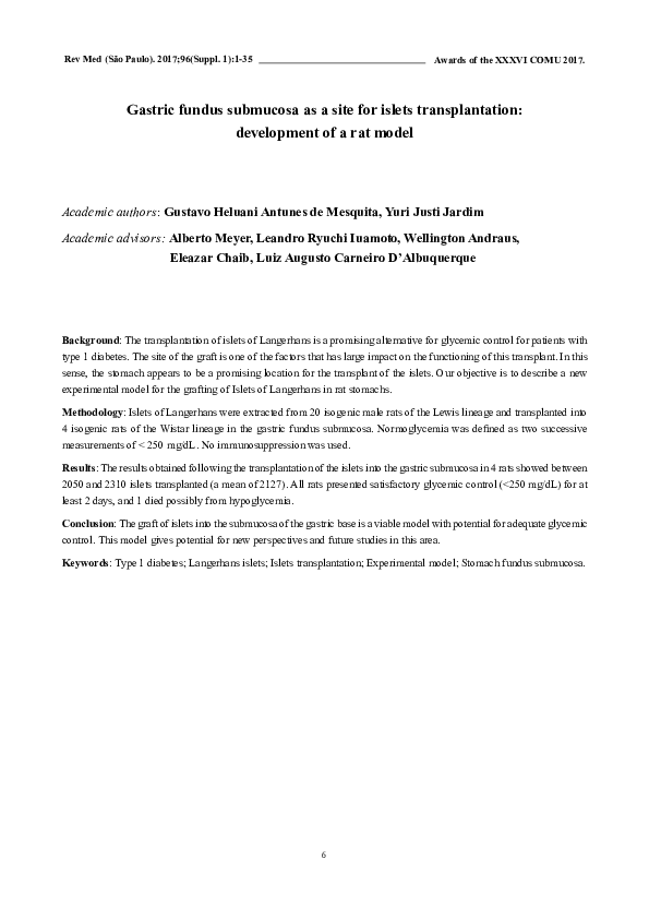 (PDF) Gastric fundus submucosa as a site for islets transplantation ...