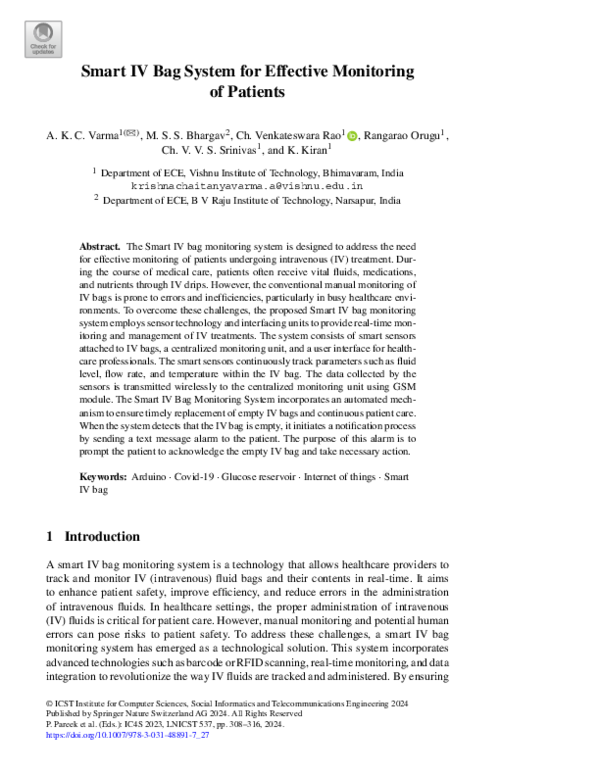 (PDF) Smart IV Bag System for Effective Monitoring of Patients