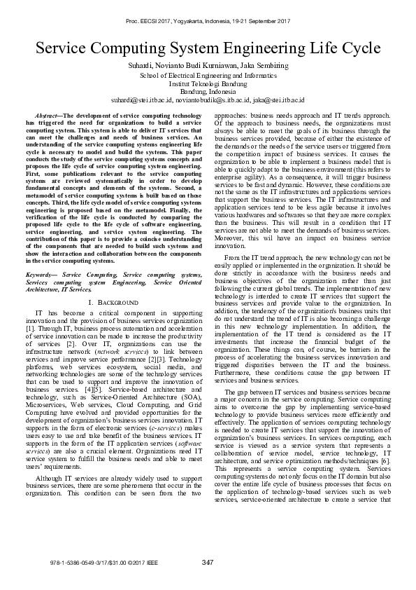 (PDF) Service Computing System Engineering Life Cycle