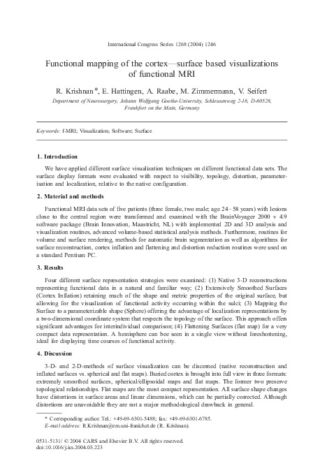 (PDF) Functional Mapping of the Cortex – Surface Based Visualization of Functional Mri