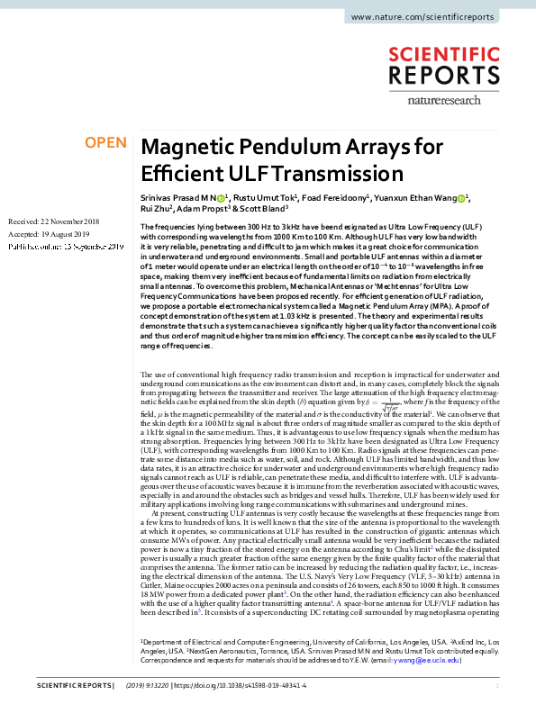(PDF) Magnetic Pendulum Arrays for Efficient ULF Transmission