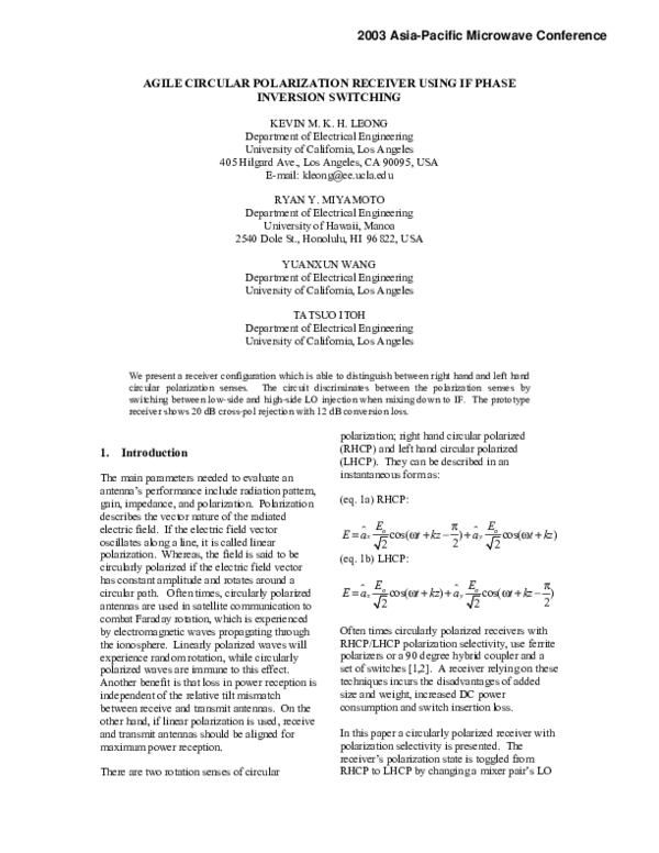 (PDF) Agile Circular Polarization Receiver Using If Phase Inversion Switching