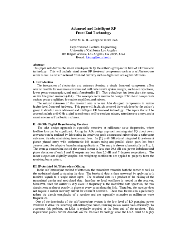 (PDF) Advanced and intelligent RF front end technology