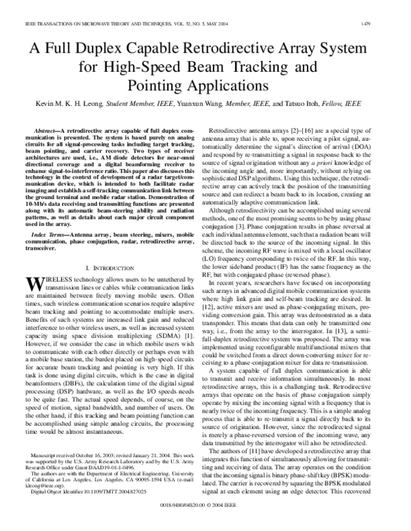 (PDF) A Full Duplex Capable Retrodirective Array System for High-Speed Beam Tracking and ...