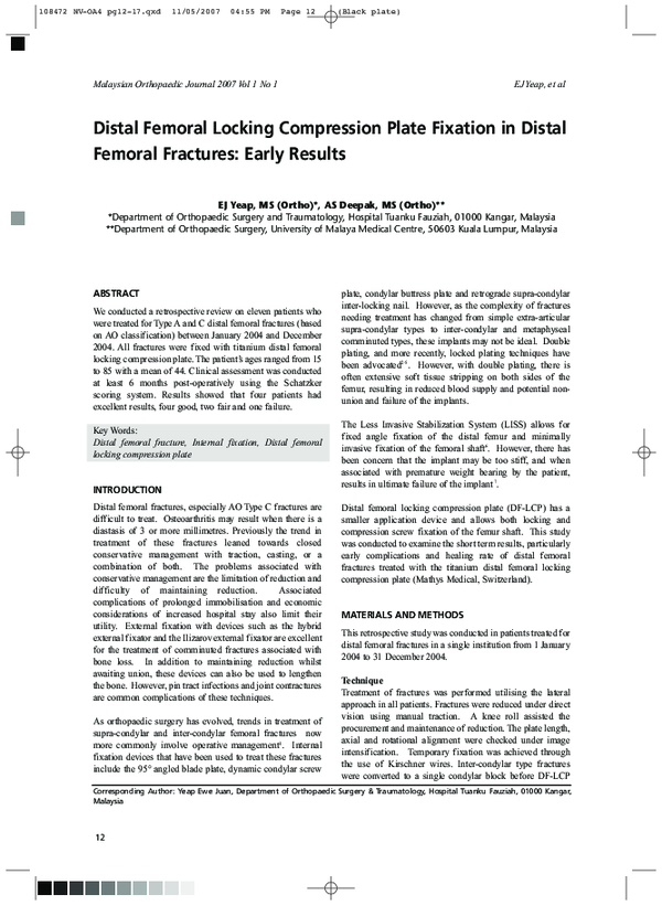 (PDF) Distal Femoral Locking Compression Plate Fixation in Distal ...