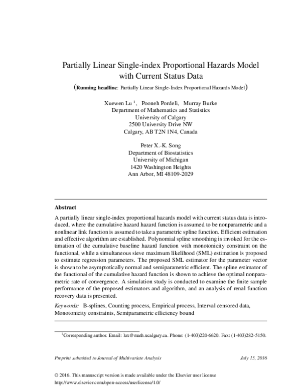 (PDF) Partially linear single-index proportional hazards model with current status data
