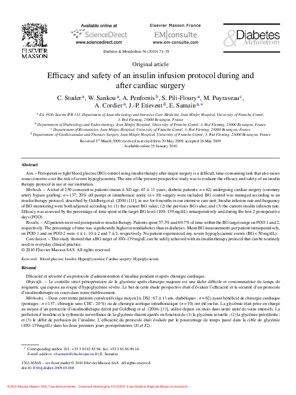 (PDF) Efficacy and safety of an insulin infusion protocol during and ...