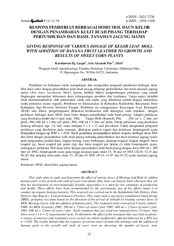 (PDF) Respons Pemberian Berbagai Dosis Mol Daun Kelor Dengan Penambahan Kulit Buah Pisang ...