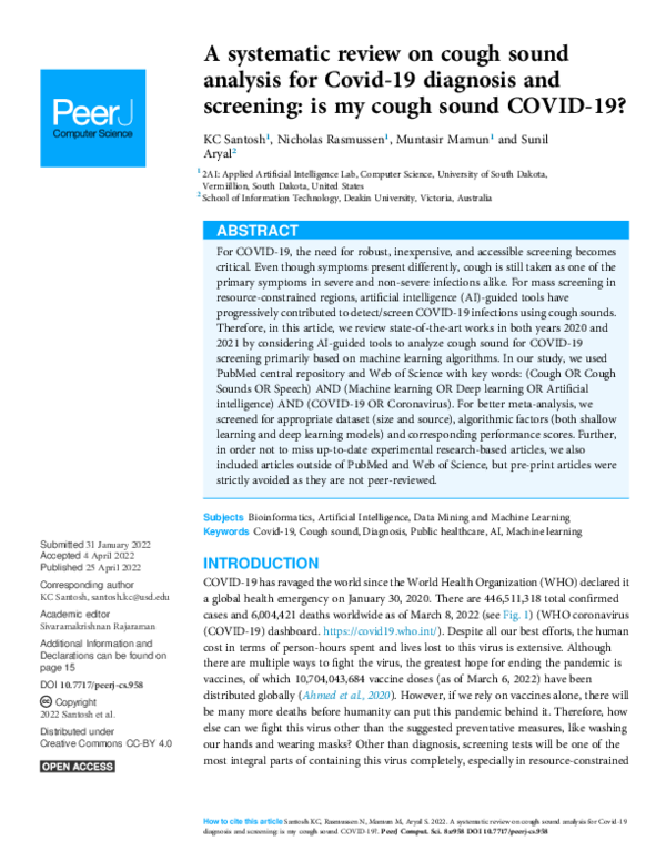 (PDF) A systematic review on cough sound analysis for Covid-19 ...