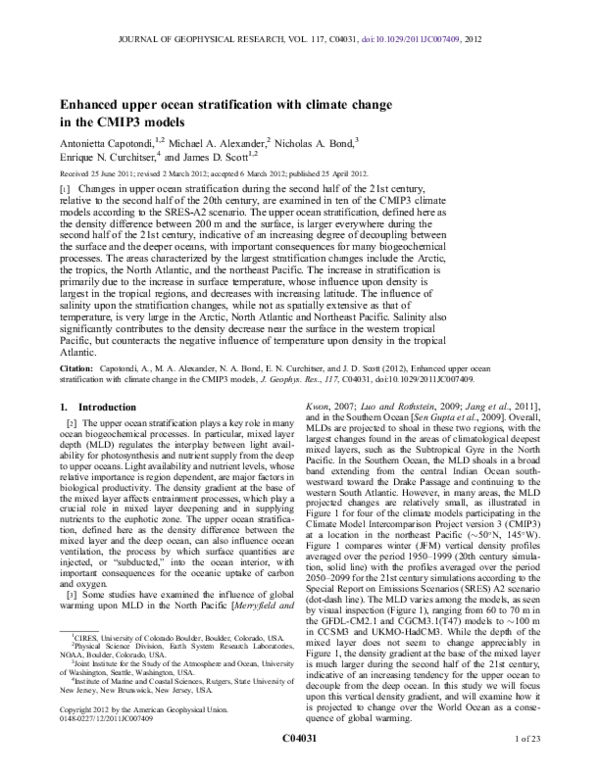 (PDF) Enhanced upper ocean stratification with climate change in the ...