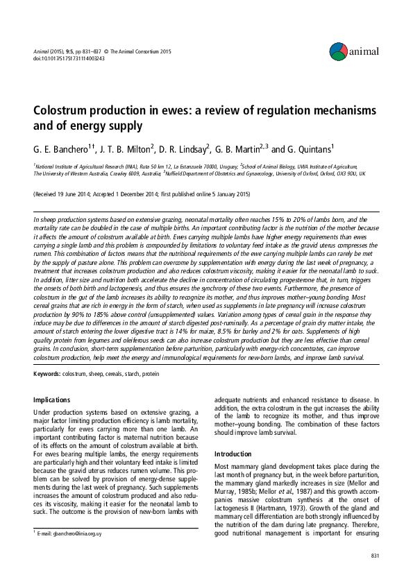 (PDF) Colostrum production in ewes: a review of regulation mechanisms ...