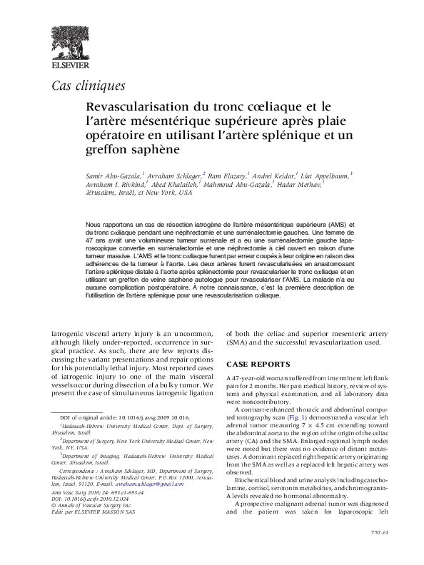 (PDF) Revascularisation du tronc cœliaque et le l’artère mésentérique ...