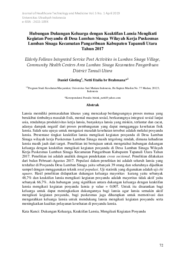 (PDF) Hubungan Dukungan Keluarga dengan Keaktifan Lansia Mengikuti Kegiatan Posyandu di Desa ...