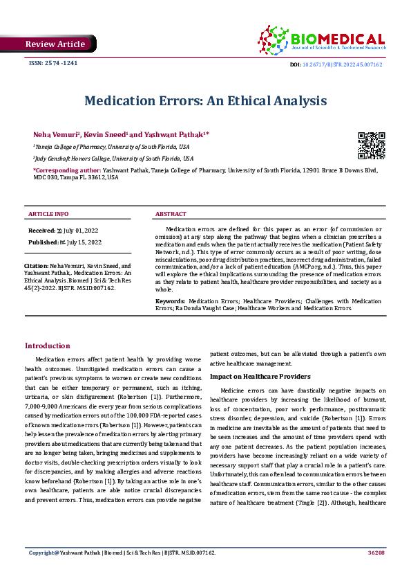 (PDF) Medication Errors: An Ethical Analysis