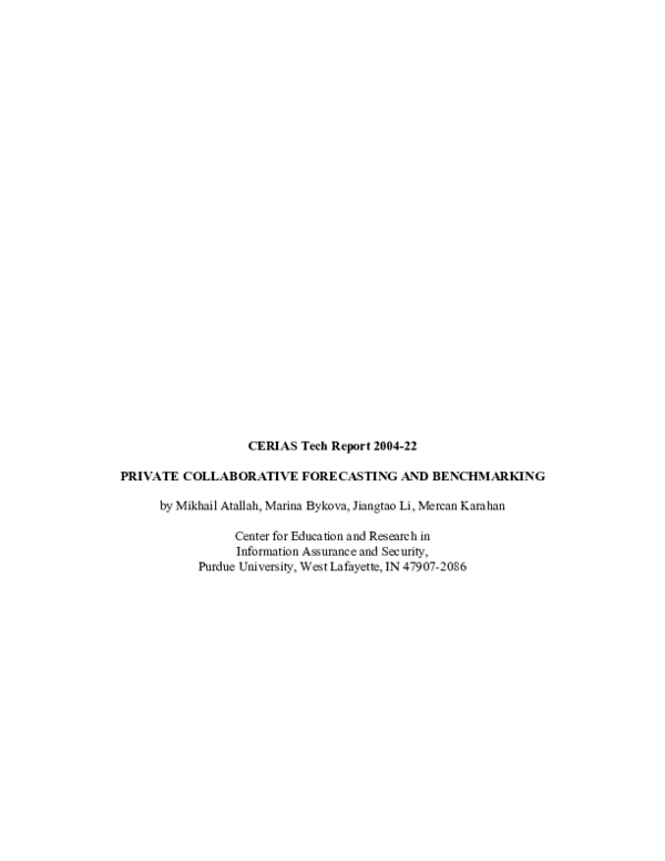 (PDF) Private collaborative forecasting and benchmarking