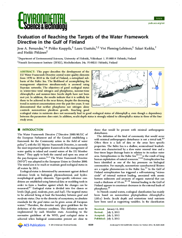 (PDF) Evaluation of Reaching the Targets of the Water Framework ...