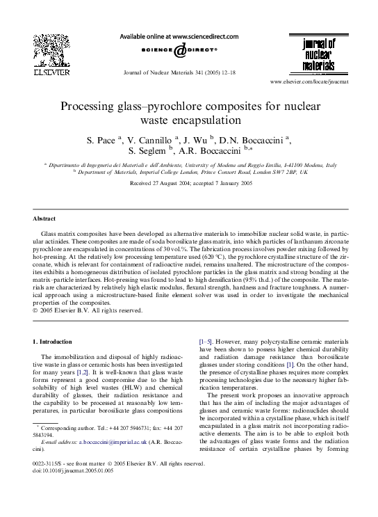(PDF) Processing glass–pyrochlore composites for nuclear waste ...