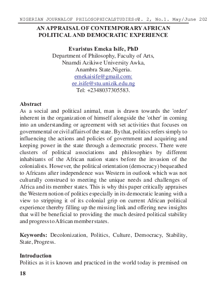 (PDF) AN APPRAISAL OF CONTEMPORARY AFRICAN POLITICAL AND DEMOCRATIC ...